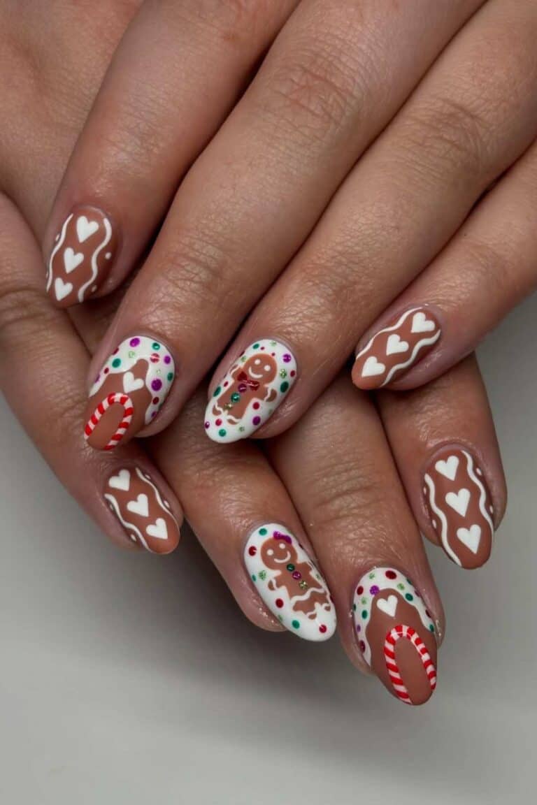 40 Gingerbread Nails So Cute They Might Make You Crave Cookies